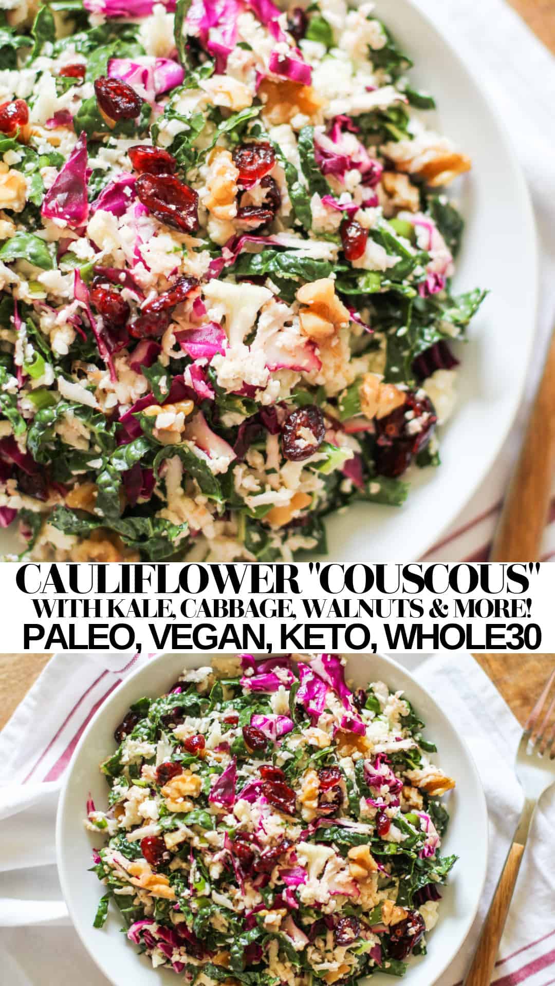 Raw Cauliflower Couscous with Kale and Cabbage