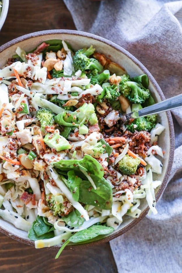 Crunchy Quinoa Cabbage Broccoli Spinach Salad - The Roasted Root