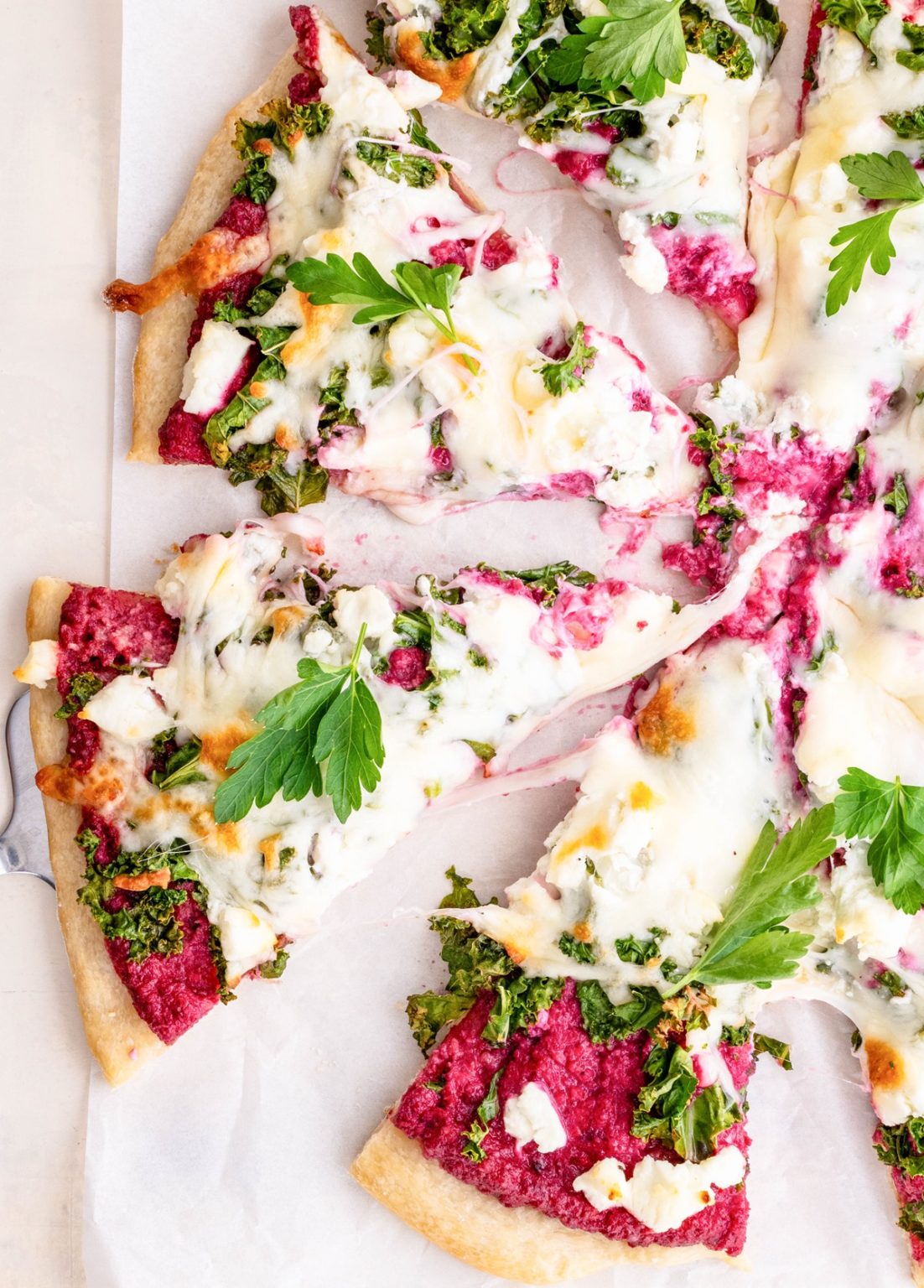 Beet Pesto Pizza with Kale and Goat Cheese