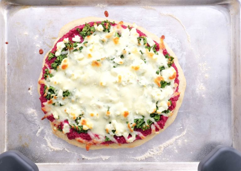 Beet Pesto Pizza with Kale and Goat Cheese