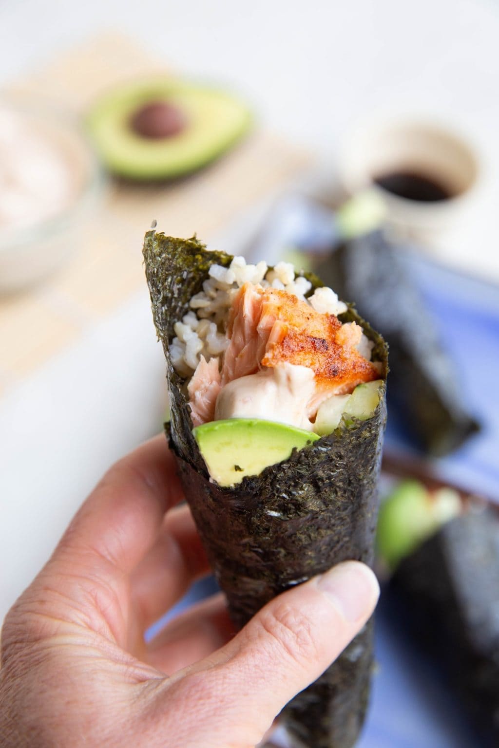 Cooked Salmon Hand Rolls - The Roasted Root