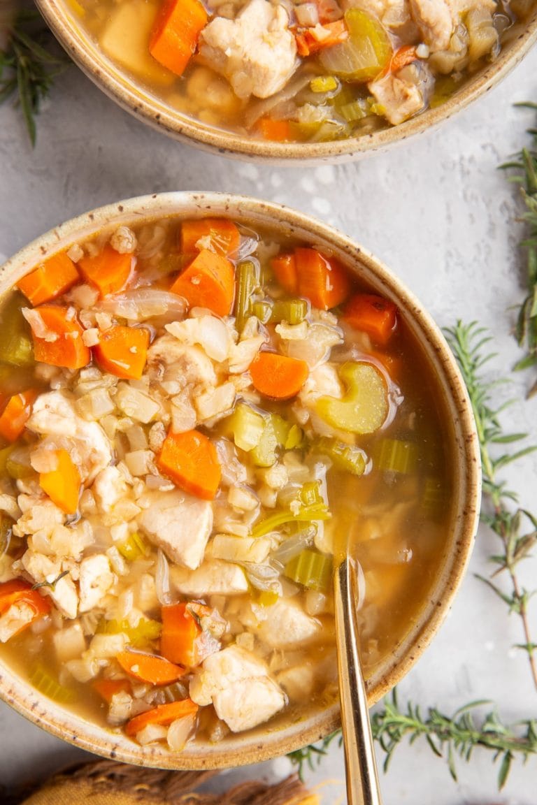 Crock Pot Chicken and Cauliflower Rice Soup - The Roasted Root