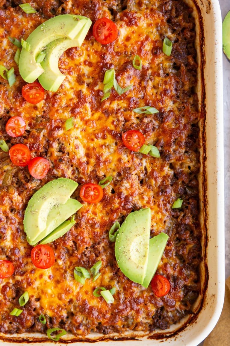 Ground Beef and Rice Enchilada Casserole - The Roasted Root