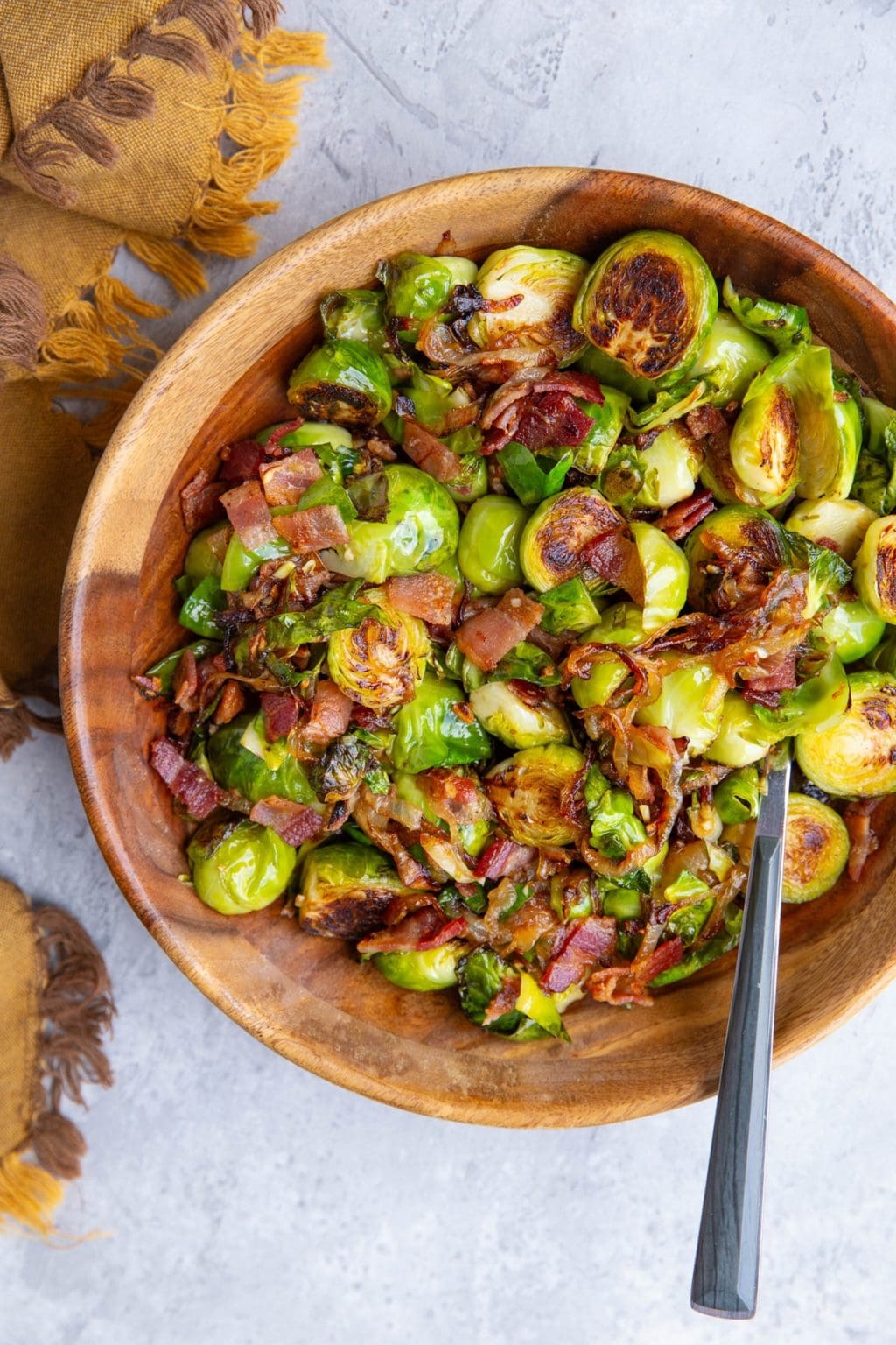 Brussel Sprouts with Caramelized Onions and Bacon - The Roasted Root