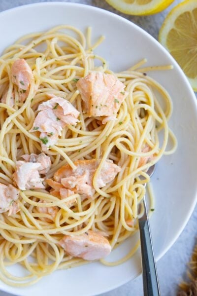 Garlic Butter Salmon Pasta - The Roasted Root